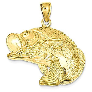 IceCarats 14K Yellow Gold Bass Fish Necklace Charm Pendant 31mm x 27mm Only