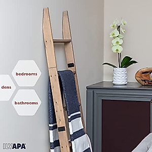 Ilyapa Blanket Ladder for The Living-Room - Rustic Decorative Quilt Ladder with Folding Construction for Easy Storage, Brown Weathered Wood