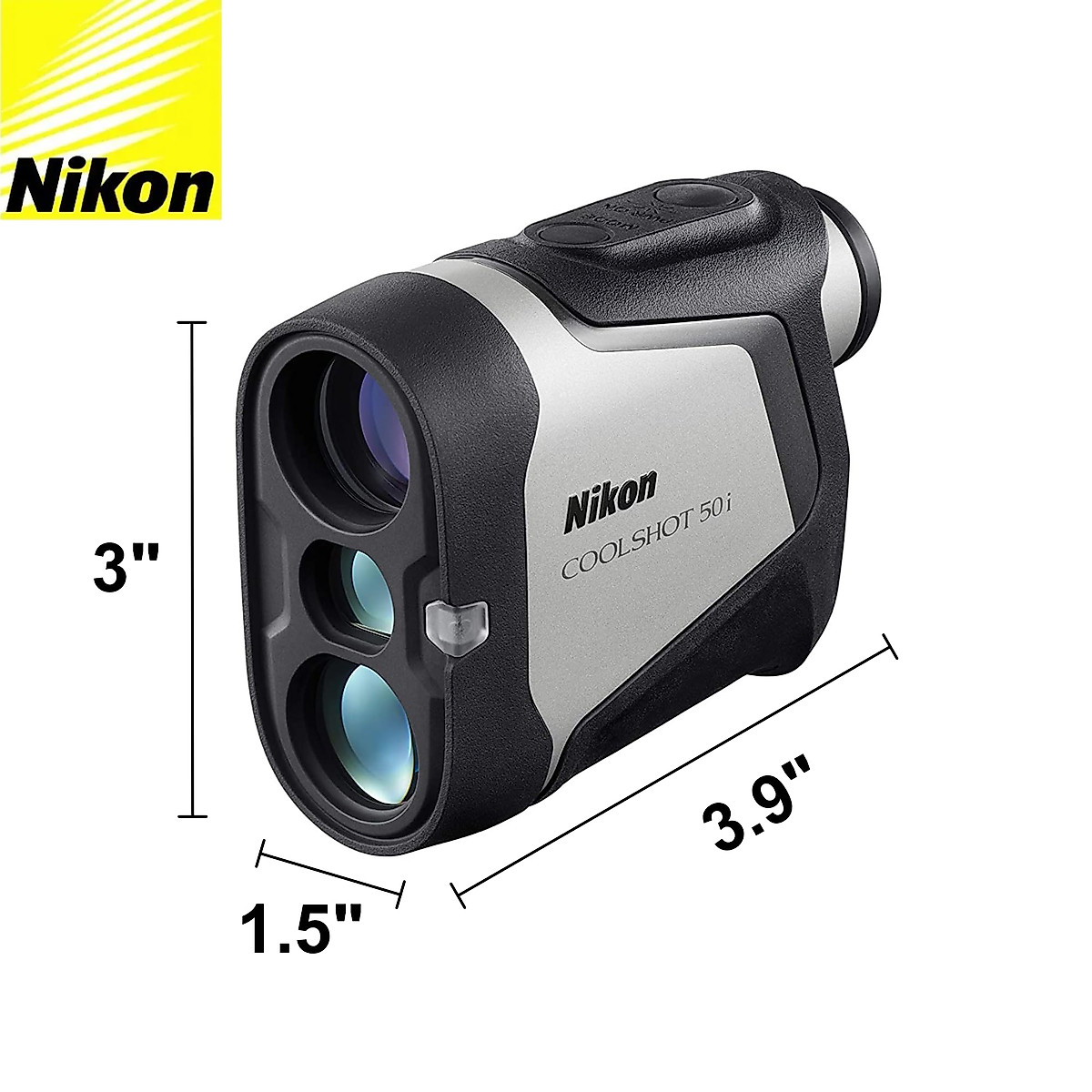 Nikon COOLSHOT 50i Golf Rangefinder (16760) Bundle with 3 Extra CR2 Batteries and a Cleaning Cloth - Waterproof, Magnetic, Flagstick Lock On Technology with Slope Adjustment - Mens Golf Accesories