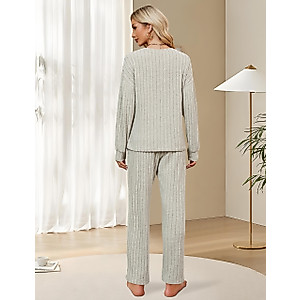 Blooming Jelly Womens Lounge Set Cute Long Sleeve Pajama Sets Casual 2 Piece Pj Outfit Fall Sleepwear Pockets(S,Apricot)