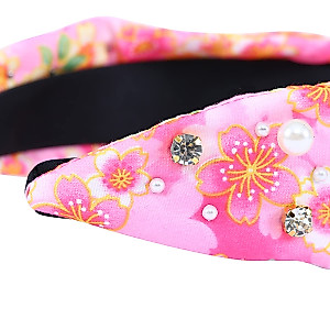 Crystal Knotted Headband Holiday Romantic Vintage Pearl Prints Women Knot Bow Floral Embellished Hair Bands