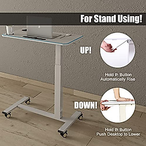 HITACTS Upgrade Multifunctional Height Adjustable Overbed Table with iPad Slot, Cup Holder, Lockable Wheels, Adjustable Overbed Bedside Table, Mobile Standing Desk Laptop Desk, Height 29"-44"