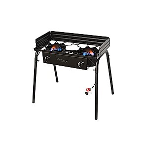 Flame King Outdoor Propane Double Dual Burner Stove 200K BTU Turkey Fryer/Camp Cooker, Portable with Stand Great for Backyard Cooking, Home Brewing & Canning