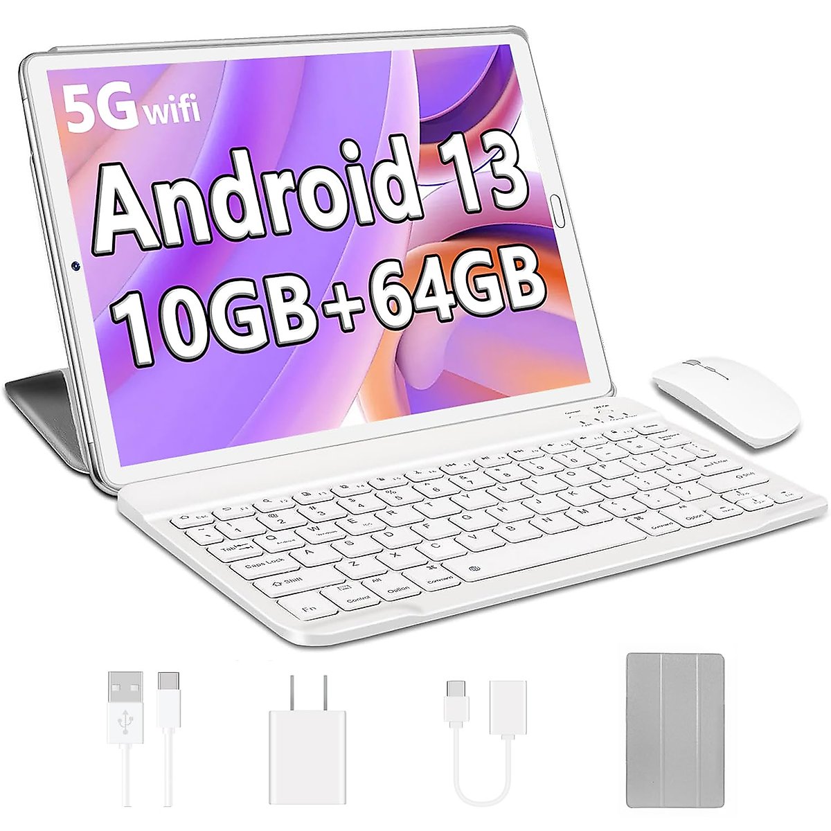 YESTEL Android 13 Tablet 2024 Newest 10.1 inch Tablet with Octa-Core Processor,10GB RAM+64GB ROM (Expandable up 1TB),5G WiFi, Bluetooth 5.0, GPS, with Keyboard,Mouse - Silver