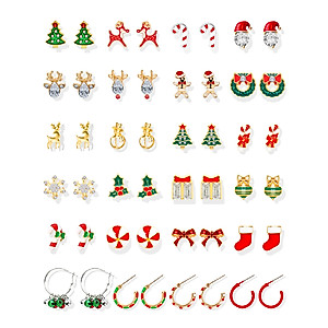 Christmas Earrings for Women Xmas Holiday Dangle Earring Christmas Tree Snowflake Bell Reindeer Stud Earrings Jewelry Costume Outfit Accessories