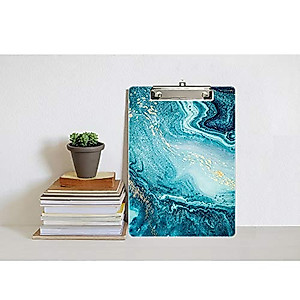 Hongri Plastic Clipboard, Standard A4 Letter Size Clip Board for Students, Teacher, Kids, Low Profile Clip, Decorative Clipboards, Cute Clip Boards Custom Pattern, School Supplies，Teal Marble