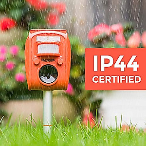 DURANOM Solar Animal Repeller Outdoor, Ultrasonic with Motion Sensor Activated Flashing Led Light Cat, Dog, Deer Repellent