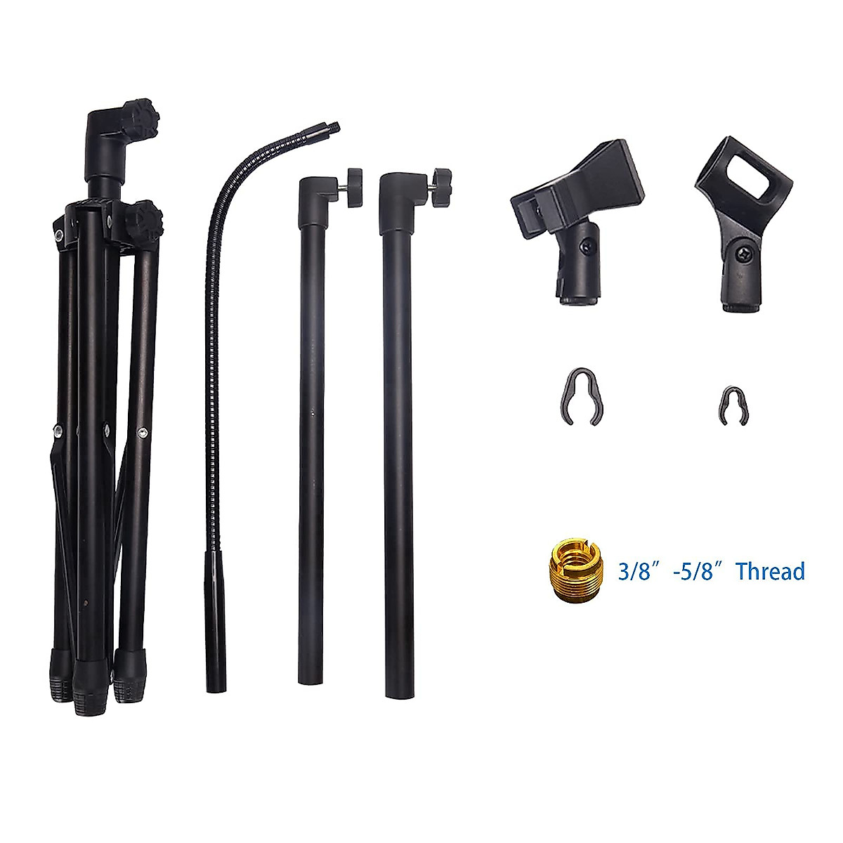 Mic Stand Boom Microphone Stands Tripod Gooseneck mic arm stand Height Adjustable 3'- 6' with Mic Clips and 3/8" - 5/8" Adapter Microphone stand for Singing