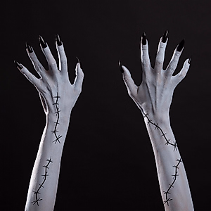 Didaey Costume Accessories Include 20 Sheets Halloween Scars Stitches Tattoos Solid Colored Opaque Footed Tights Arm Compression Sleeves Halloween False Lashes for Women