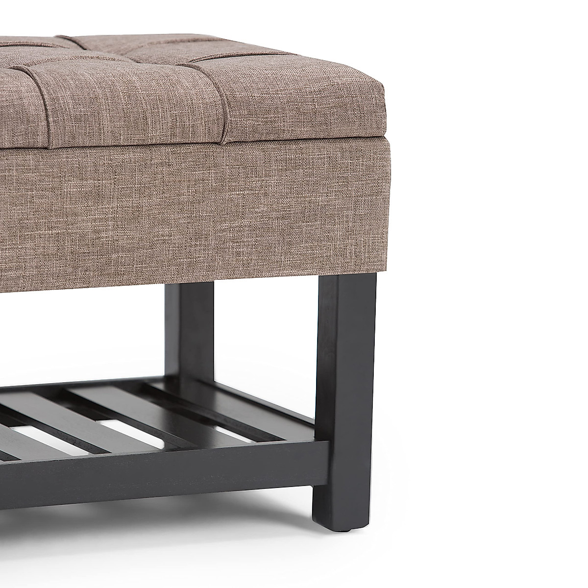 SIMPLIHOME Saxon 43 Inch Wide Transitional Rectangle Storage Ottoman Bench in Fawn Brown Linen Look Fabric, For the Living Room and Bedroom
