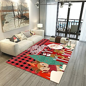 FUYEUN Plaid Christmas Area Rug, Snowflake Rug, Xmas New Year Gift Door Mat for Bedroom Living Room Kitchen, Merry Christmas Indoor Floor Mats for Holiday Festive Decoration,63" X 31"
