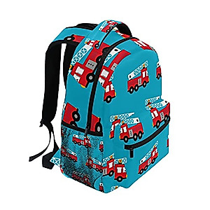 Krafig Red Fire Truck Boys Girls Kids School Backpacks Bookbag, Elementary School Bag Travel Backpack Daypack