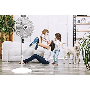 Lasko EcoQuiet Oscillating Pedestal Fan with Whisper Quiet DC Motor, 12 Speeds, 8 Hour Timer, Adjustable Height, Remote Control, White, S18705, Large