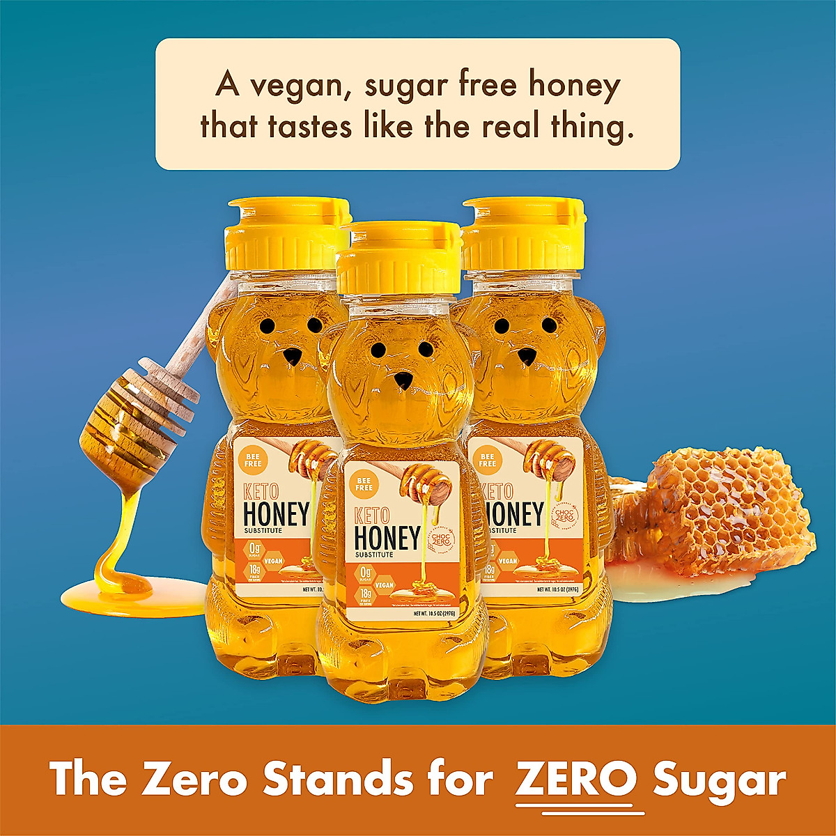 ChocZero Sugar Free Honey - Natural honey equivalent, same sweetness and consistency as raw honey, Keto friendly, vegan (1 Jar, 10.5oz)