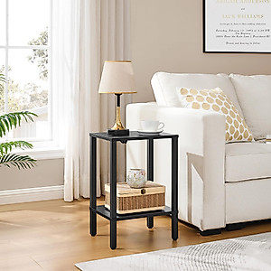 Gewudraw End Table, 2-Tier Narrow Side Table, Small Nightstand, Sofa Table with Storage Shelf for Small Spaces, Living Room, Bedroom, Office, Black
