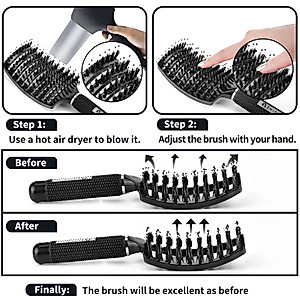 Boar Hair Brushes 2 Pack, Suitable for Men, Women & Kids’ Long Curly Wet or Dry Hair, HIPPIH Hairbrush for Thick Hair Can Adds Shine and Makes Hair Smooth