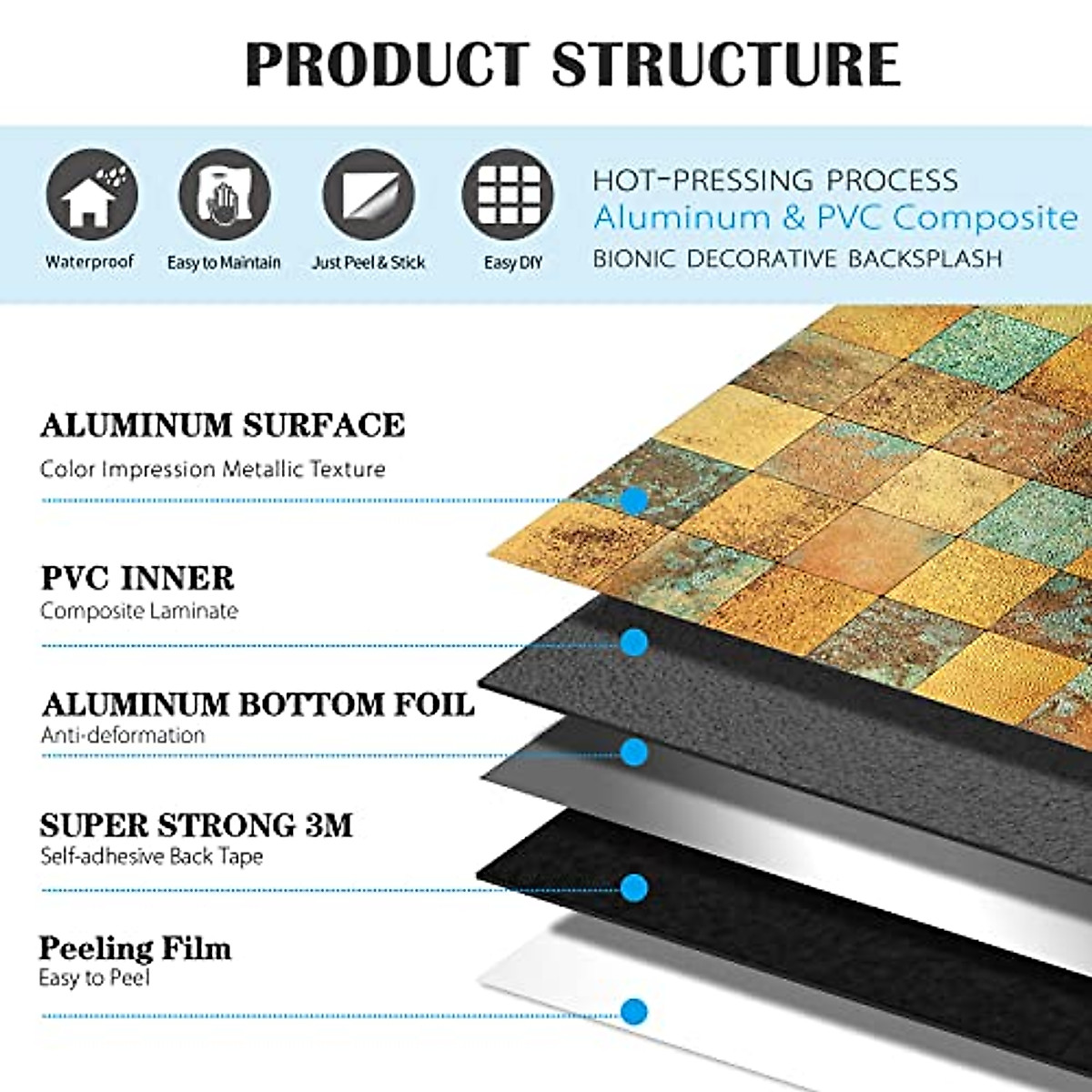 HomeyMosaic Peel and Stick Backsplash Tile Stick on Kitchen Fireplace Bathroom Plaid in Rust Retro Copper,5-Sheet