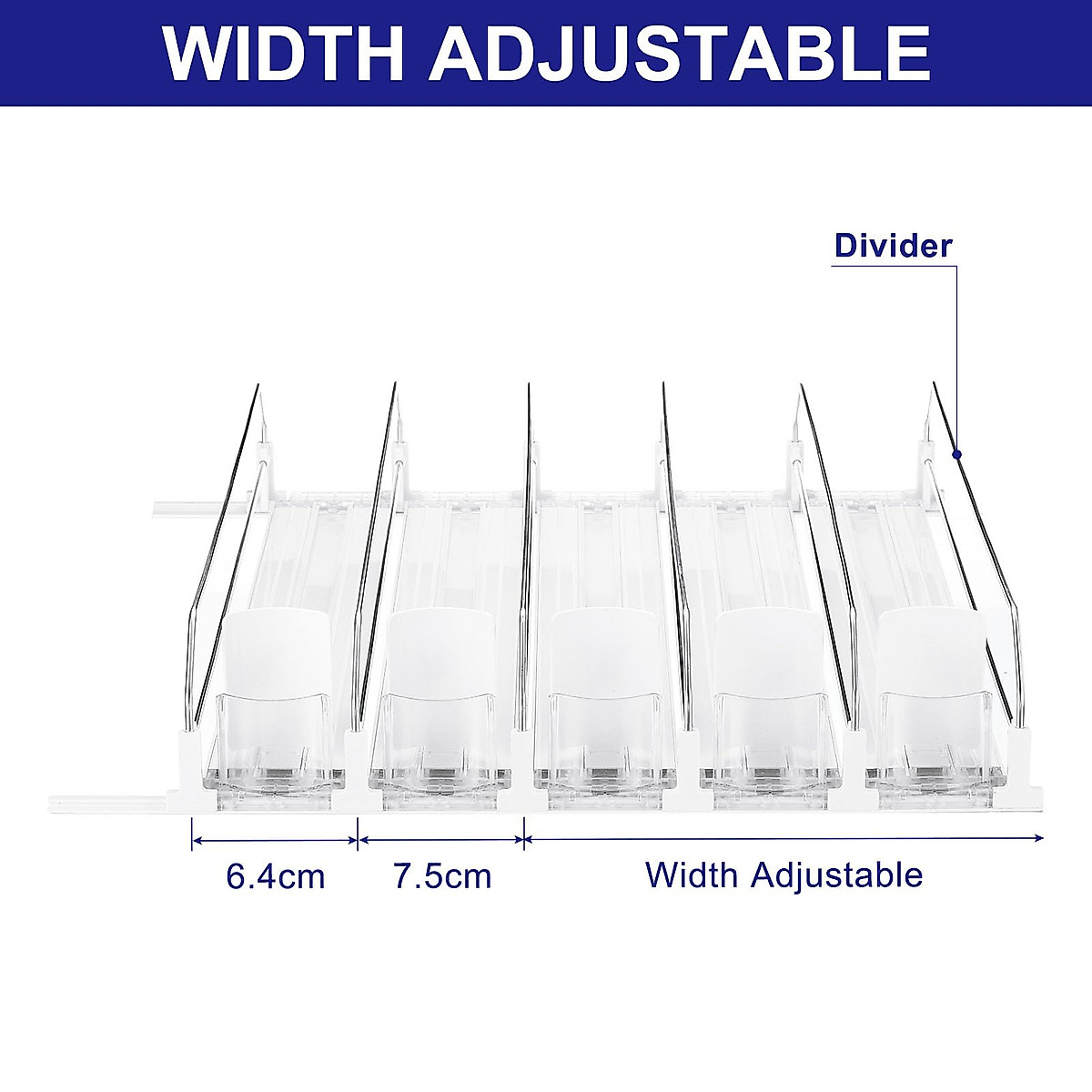 uxcell 5pcs Drink Organizer for Refrigerator, Self-Pushing Soda Can Organizer Width Adjustable Drink Dispenser Beverage Pusher for Fridge Pantry, White