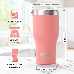 Beast 30 oz Tumbler Stainless Steel Vacuum Insulated Coffee Ice Cup Double Wall Travel Flask (Blossom Pink)