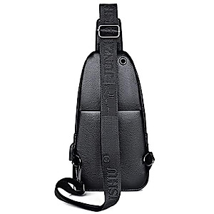 Leather Sling Bag Crossbody Backpack for Men Outdoor Travel Hunting Hiking Shoulder Chest Pack Camping Casual Daypack Black