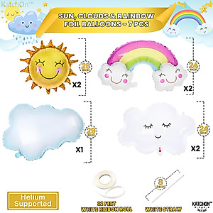 KatchOn, Rainbow 31-inch Balloon Set - Pack of 7, Includes Sun & Cloud Mylar Balloons for Canticos Birthday Decorations