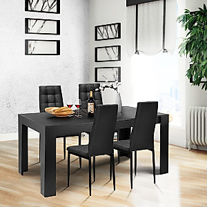 Giantex 9 Pcs Dining Table Set, Wood Rectangular Table with 8 Upholstered Chairs Set, Modern Kitchen Table Set, Black Dining Room Table Set, Home Kitchen Dinette Furniture Family Party