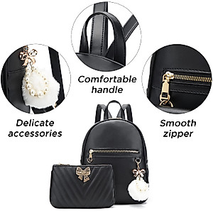 I IHAYNER Women Fashion Backpack Purse 2 PCS Mini Backpack for Women Designer Shoulder Bag Travel bag with Detachable Chain Handbags Black