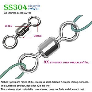 JOYGO FISHAN 90PC Fly Fishing Micro Swivels Stainless Steel Material Fishing Barrel Swivels Set Rolling Bearing Snap Connector Fishing Tackle 40LB-210LB (90PC 6size Super Strong Swivels)