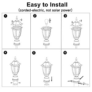 FUDESY Outdoor Post Lights, Electric Exterior Lamp Post Light Fixture with Pier Mount Base, LED Bulb Included, Anti Corrosion Black Plastic Materials, 2-Pack Pole Lanterns for Garden, Patio, Pathway
