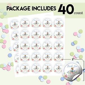 Little Rabbit Themed Birthday Thank You Sticker Labels for Kids, 40 2" Party Circle Stickers by AmandaCreation, Great for Party Favors, Envelope Seals & Goodie Bags