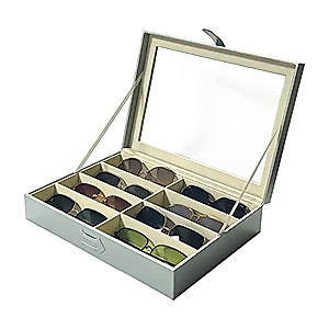 UnionPlus 8-Slots Sunglasses Case Organizer, Eyeglass Glasses Display Holder Collector, Multiple Sunglasses Storage Case, Pearly-lustre Green