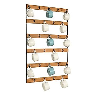 Aomomery Coffee Mug Rack,Rustic Coffee Mug Holder Wall Mounted,Bamboo Coffee Cup Holder with 27 Mug Organizer Hooks,Large 6-Tier Mug Display for Kitchen