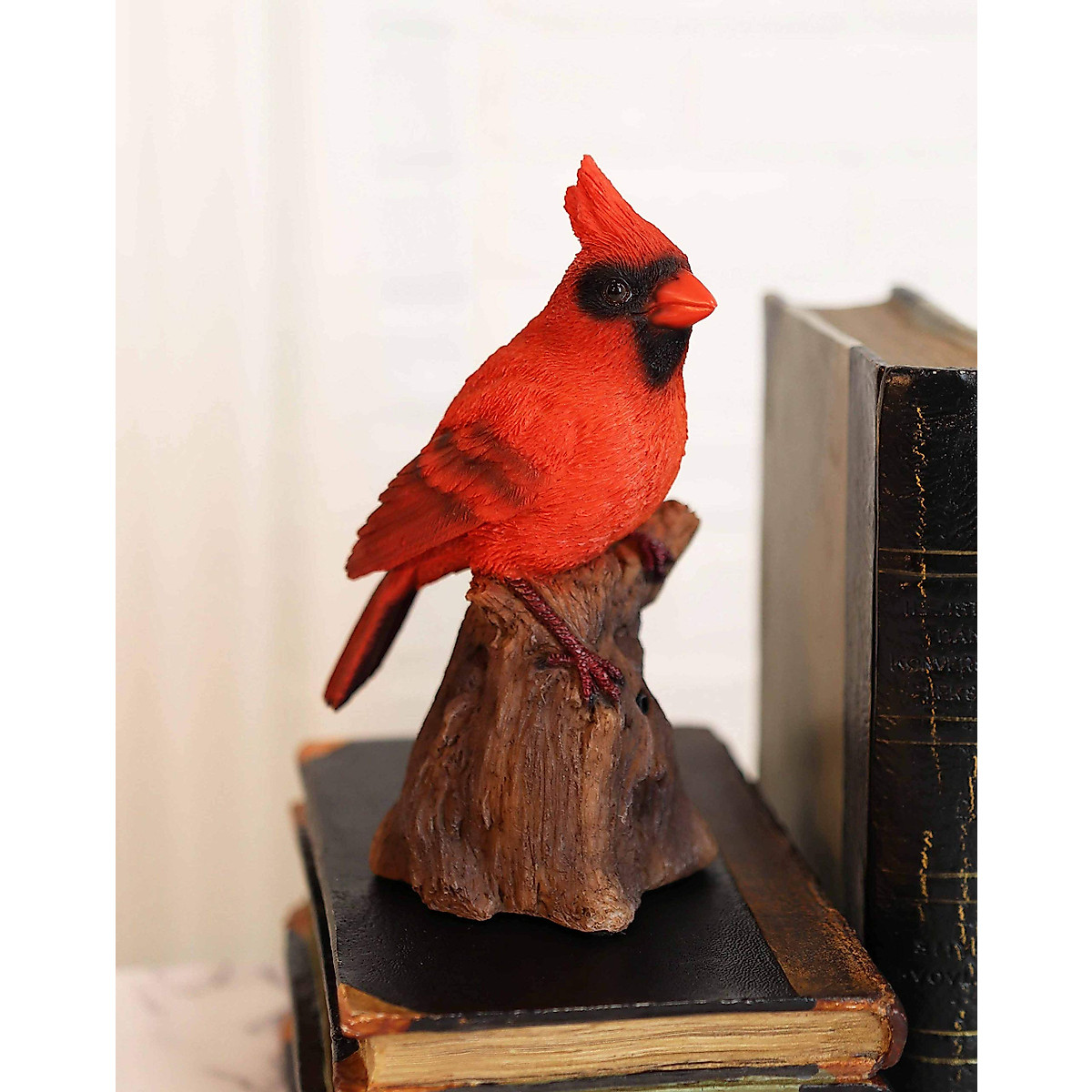 Ebros Gift Realistic Hand Painted Red Cardinal Bird Perching On Tree Stump Guest Greeter with Built in Motion Activated Sensor Chirping Sound Statue 6.5" Tall Taxidermy Home and Garden Sculpture