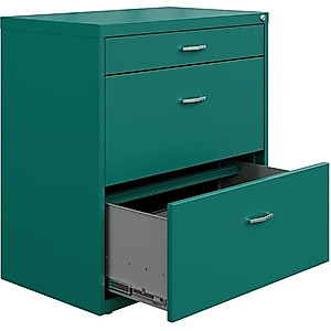 Space Solutions 30" W Metal 3 Drawer Home Office Lateral File Cabinet Teal, Fully Assembled