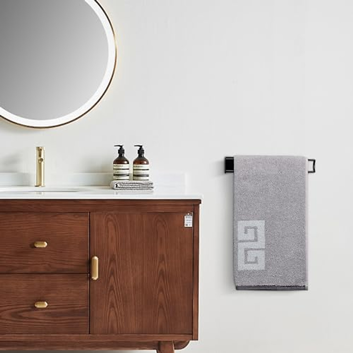 NearMoon Hand Towel Holder/Towel Ring Strong Hold Self Adhesive Bathroom Towel Bar, Thicken Stainless Steel Towel Rack- Sticky Towel Hanger, Contemporary Style, NO Drilling (Matte Black)