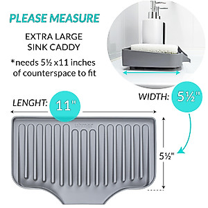 UHMER Silicone Sink Tray, Extra Large Self-Draining Sink Tray for Soap Bottles, Quick-Dry Silicone Sponge Holder for Kitchen Sink, Wide Lip Silicone Kitchen Sink Tray (Dark Gray)
