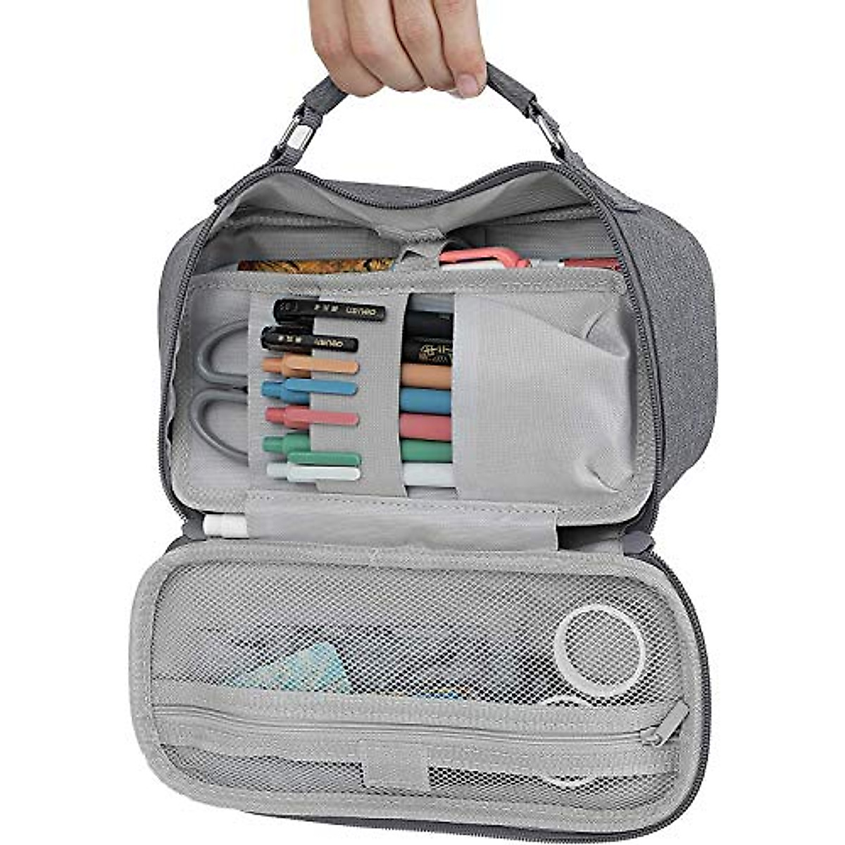 Pencil Case Pen Bag, RUMANLE Pen Bag Big Capacity Canvas Makeup Pouch Bag Case Pencil Holder Practical Students Stationery with Double Zippers Durable for School & Office Supplies - (Empty- Grey)