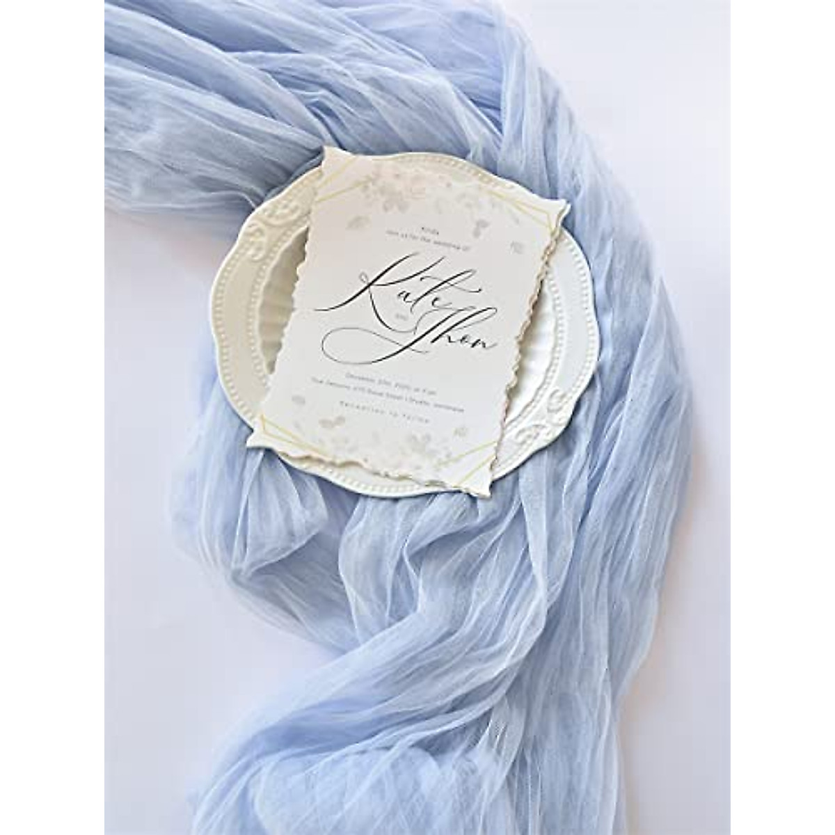 Joanlody Blue Cheesecloth Table Runner 10Ft Rustic Gauze Tablecloth 38x120 Inches Boho Backdrop Drape Fabric for Wedding Party Bridal Shower Decor, Photography Background