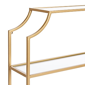 Kate and Laurel Ciel Modern Glam Wide Two-Tier Wall Shelf, 24 x 20, Gold, Tiered Bathroom Shelves for Over The Toilet Storage or Bedroom Makeup Organizer
