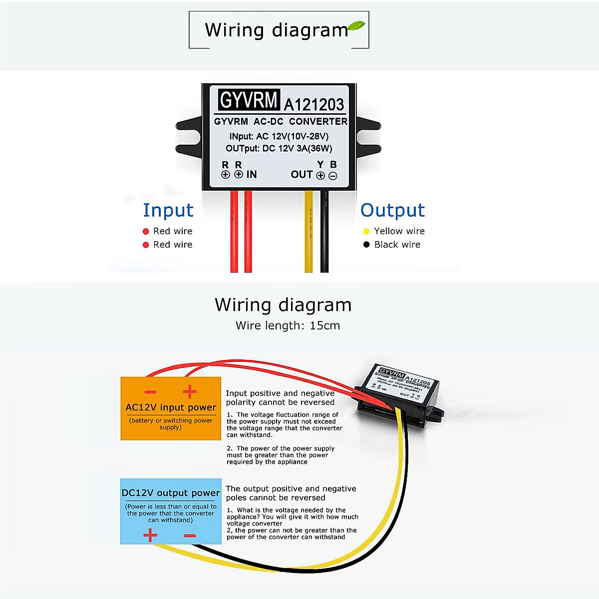 Step Down Converter Power Converter Waterproof Step Down Volt Converter AC 10-28V to DC 12V Converter AC-DC Step Down Power Module(3A)