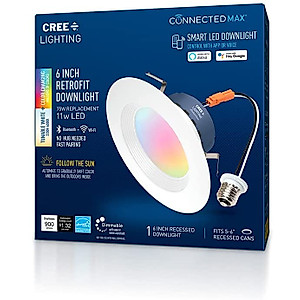 Cree Lighting Connected Max Smart Led 6 Inch Downlight Tunable White + Color Changing, 2.4 Ghz, Works with Alexa and Google Home, No Hub Required, Bluetooth + WiFi, 1Pk (Cmdl6-75W-Al-9Ack)