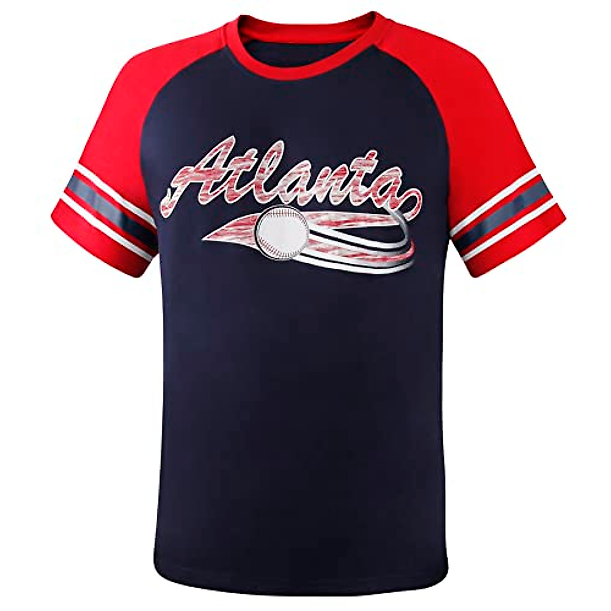 Geneisteck Mens City Baseball Fans Athletic Crew Neck Tee Raglan T-Shirts - Navy & Red - Size: M