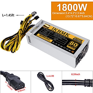IKHMK 1800W Mining Power Supply, Mining PSU for BTC Miner Machine 100V-240V PSU with 15000 RPM Fan and Power Cable