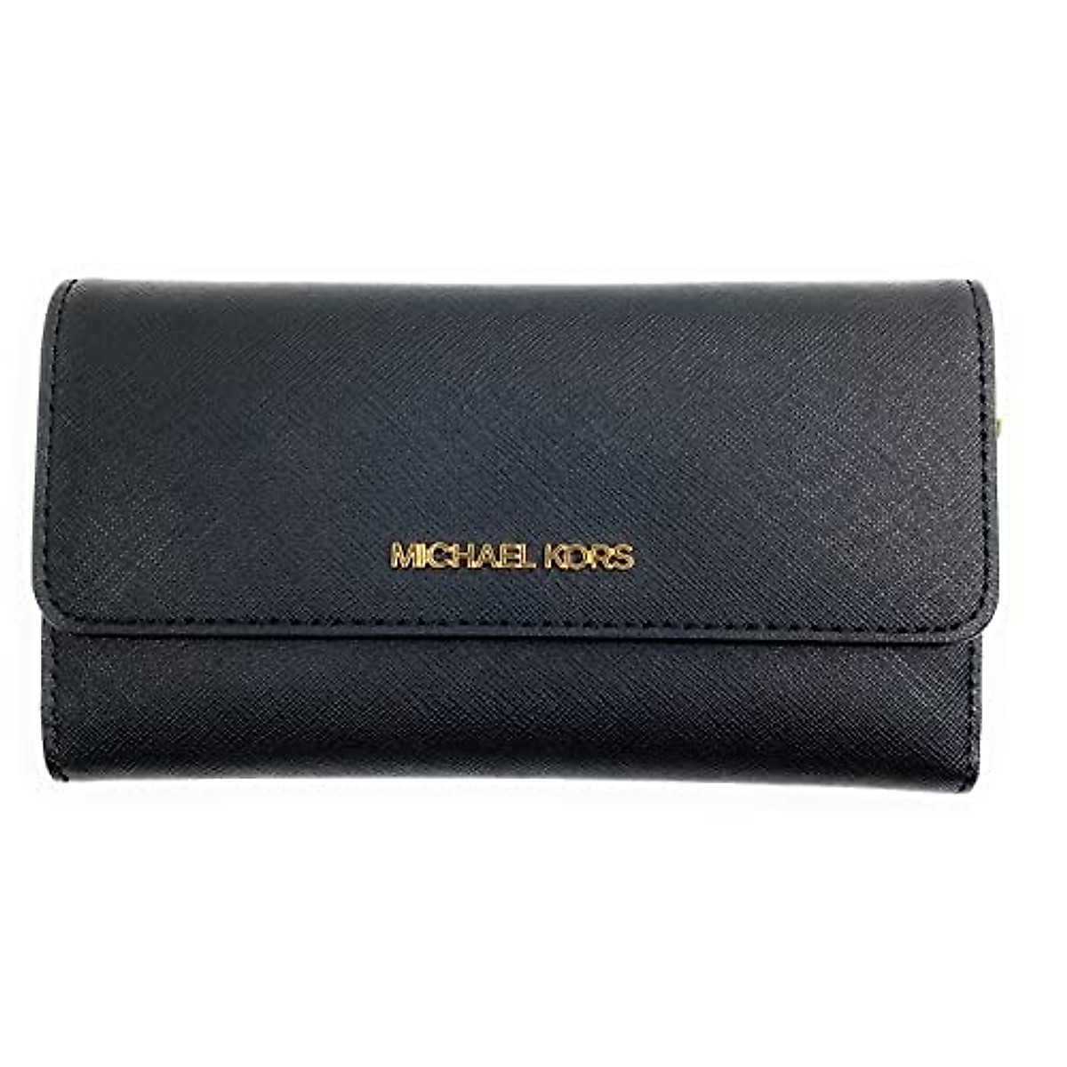 Michael Kors Women's Jet Set Travel Large Trifold Wallet (Black/Gold)