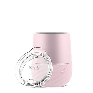 Ello Clink Vacuum Insulated Stainless Steel Tumbler - Wine Glass with Silicone Protection Coaster, 12oz , Pink Satin