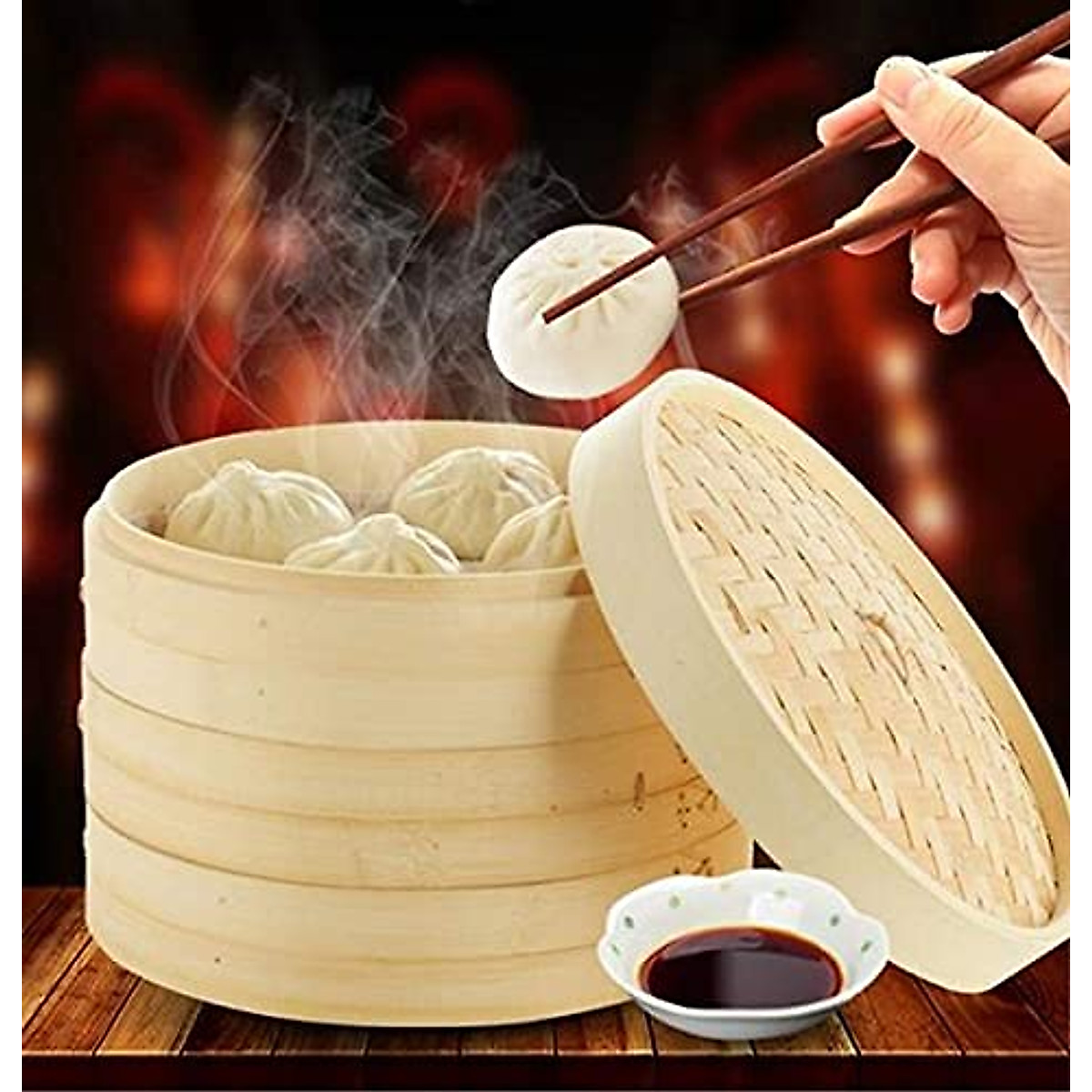 JapanBargain 2224, Large Chinese Bamboo Steamer Steaming Basket for Vegetable Seafood Dim Sum Dumpling Bun Egg , 12-inch