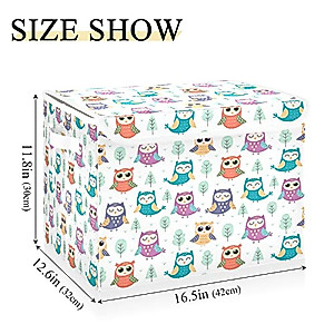 Kigai Cute Happy Owls Storage Basket with Lids and Handles,Collapsible Storage Bins Organizer for Bedroom Organization,Office Storage,Toys,16.5x12.6x11.8 In