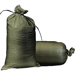 Empty Sandbags Military Green with Ties (Bundle of 10) 14" x 26" - Woven Polypropylene Sand Bags, Extra Heavy Duty Sandbags for Flooding, Sand Bags Flood Protection