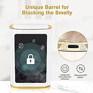 ELPHECO 3.5 Gallon Bathroom Trash Can, 13.5 Litre Bedroom Motion Sensor Trash Can with Lids, Automatic Waterproof Trash Can for Bathroom, Living Room, Bedroom, Office, White with Golden Trim