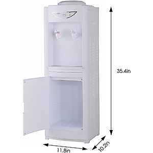 Hot & Cold Top Loading Water Dispenser, Water Cooler Dispenser for 3 or 5 Gallon Bottles with Child Safety Lock, Removable Drip &Storage Cabinet, for Home Office Dormitory